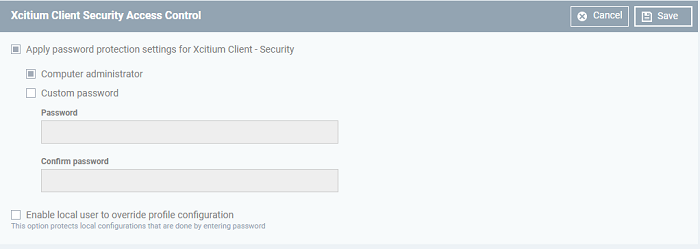 Xcitium Client Security Access Control